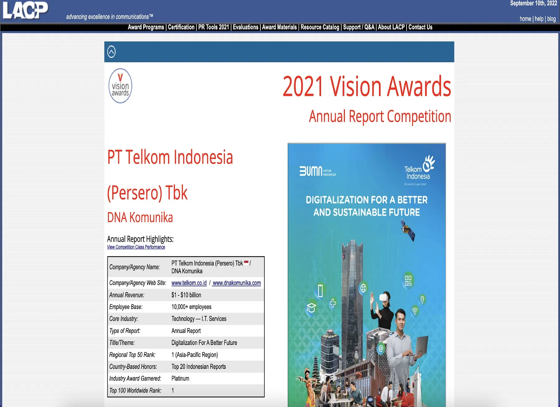Telkom | Telkom Menjadi Pemenang di Penghargaan LACP Annual Report ...